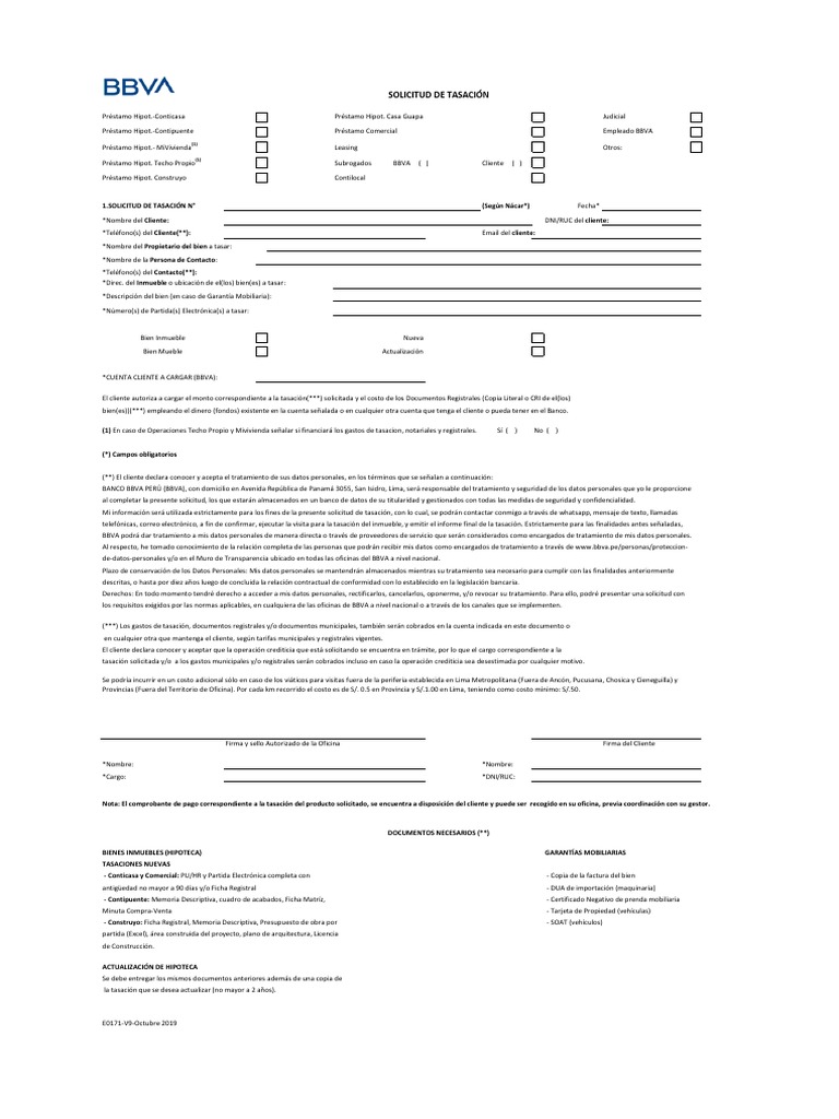 E0171 - Solicitud de Tasacion-V | PDF | Bancos