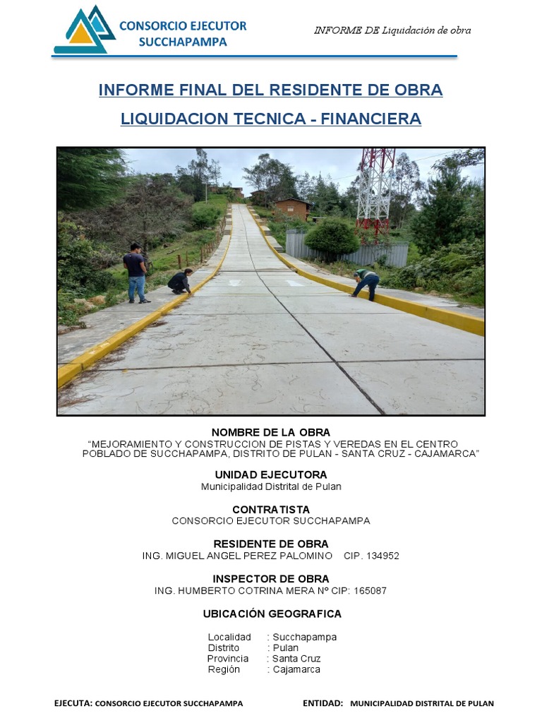 INFORME FINAL DEL RESIDENTE - Liquidacion de Obra Succhapampa | PDF ...
