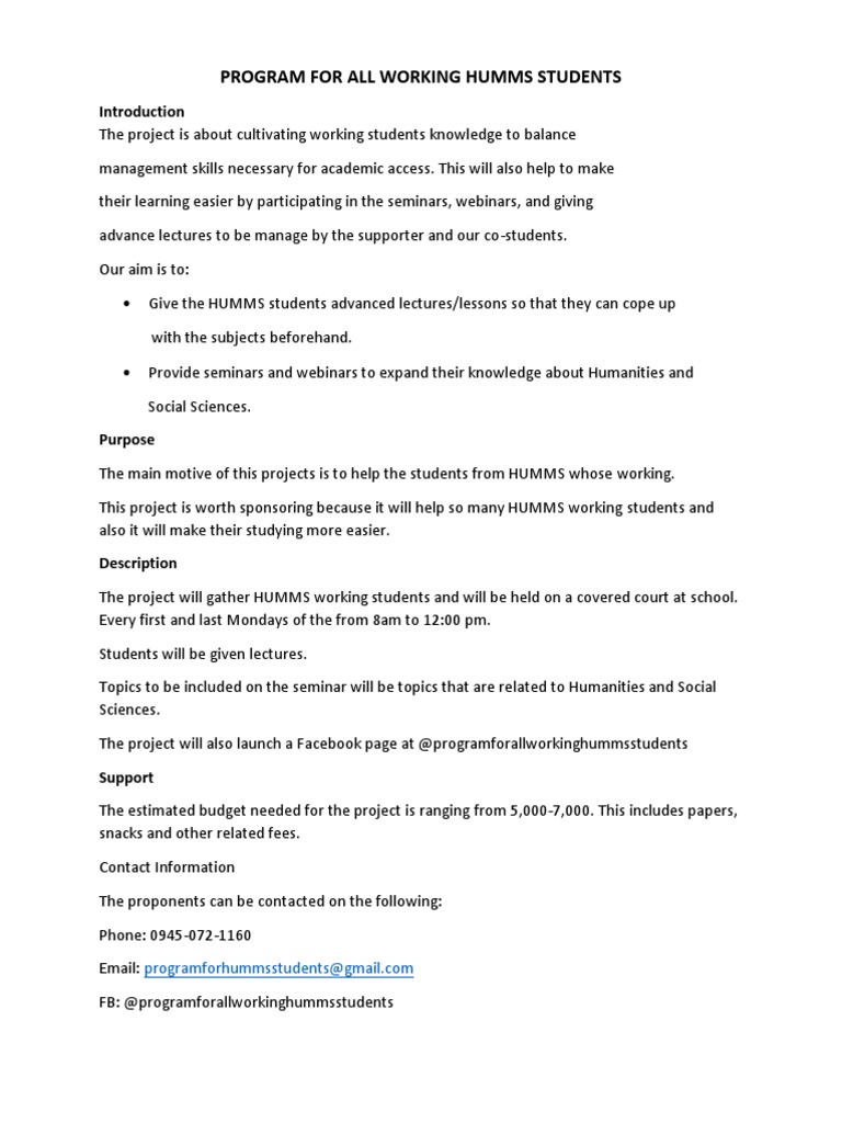 Program For All Working Humms Students Concept Paper | PDF