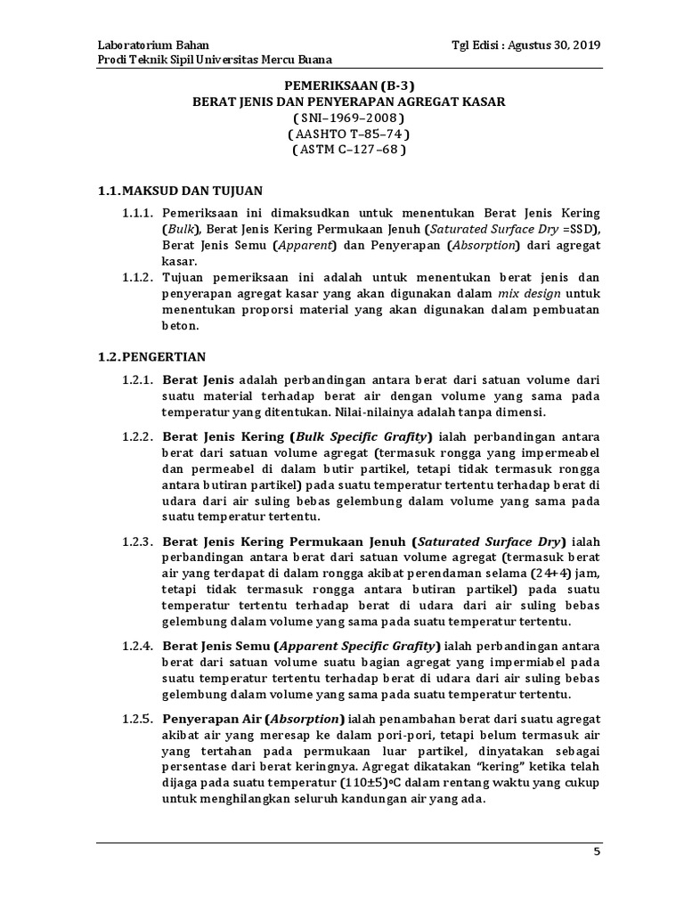 3 - Berat Jenis Dan Penyerapan Agregat Kasar | PDF