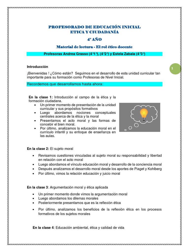 2022 - Material de Lectura La Etica Del Docente | PDF | Maestros | Método de enseñanza