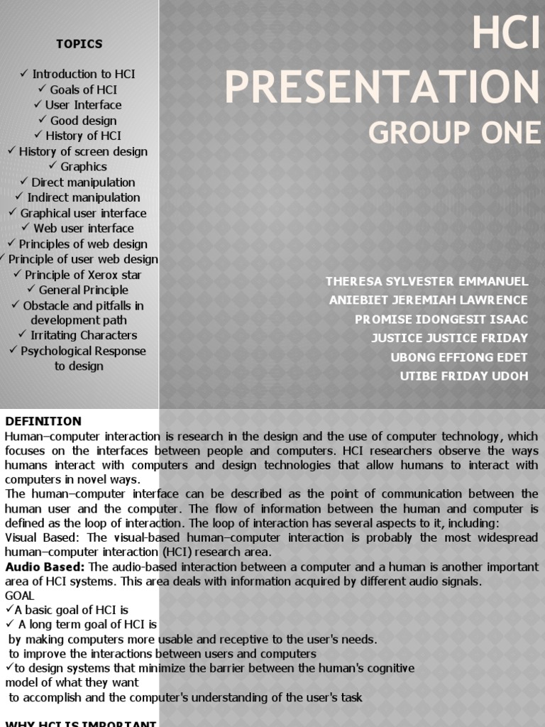 Hci Presentation | PDF | Graphical User Interfaces | Human–Computer Interaction