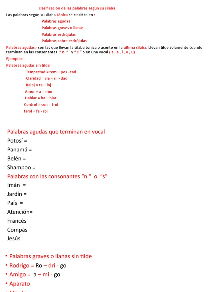 Clasificacion de Las Palabras Segun Su Silaba 3ro | PDF