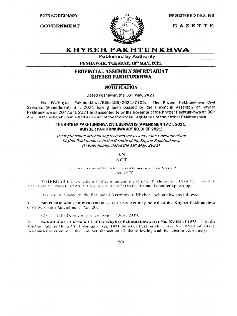 The KP Civil Servants Amendment Act2021 | PDF
