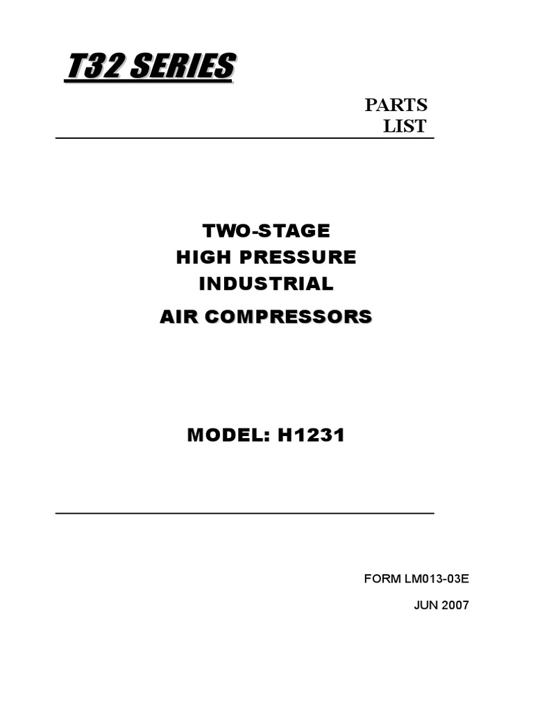 T32 Series Parts List High Pressure Air Compressors | PDF | Piston | Valve