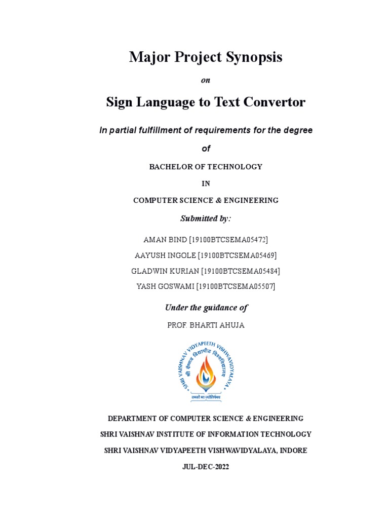 Sign Laguage To Text Convertor - Synopsis - Docx - Google Drive | PDF | Computer Vision | Sign ...