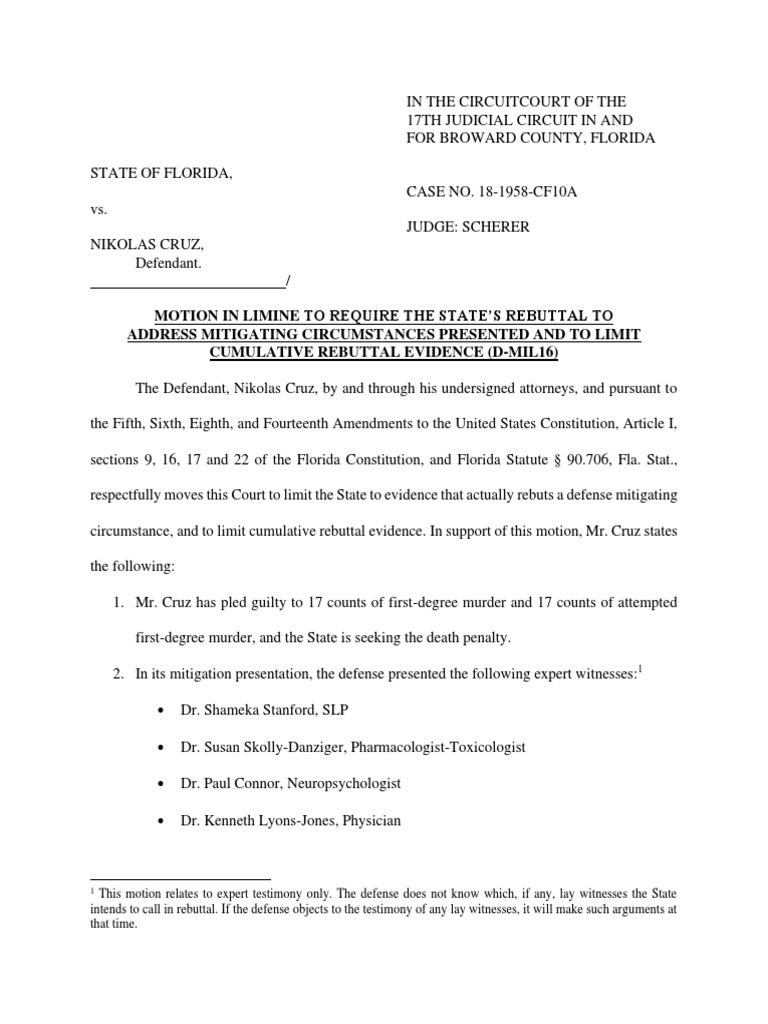 Defense Motion On The State's Rebuttal | PDF | Mitigating Factor ...