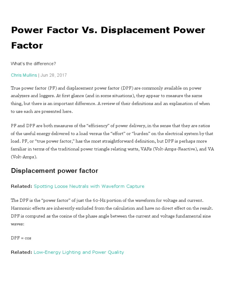 Power Factor Vs Displacement Power Factor | PDF | Ac Power | Metrology