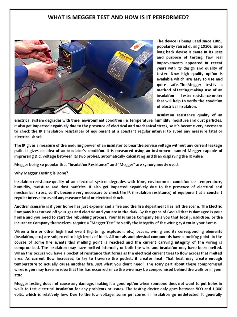 What Is Megger Test and How Is It Performed | PDF | Insulator ...