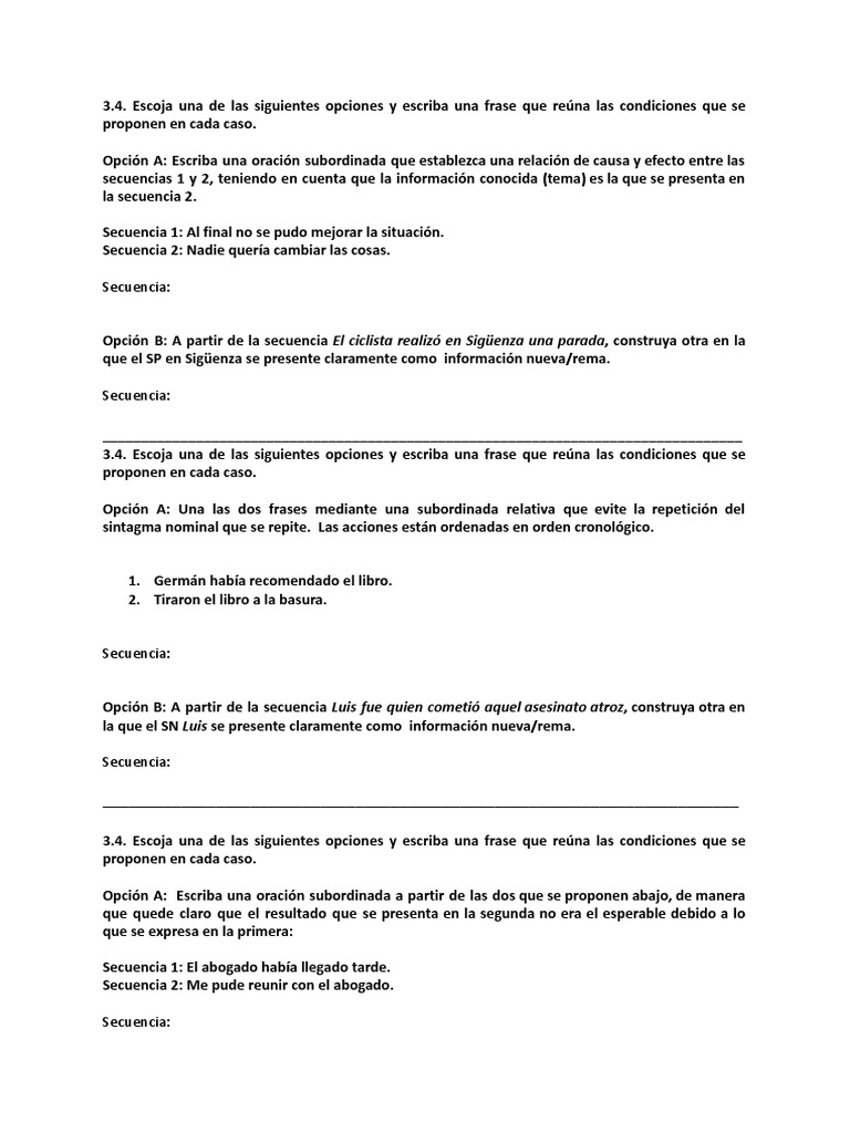 Tema y Rema Ejercicios | PDF | Oración (Lingüística) | Gramática