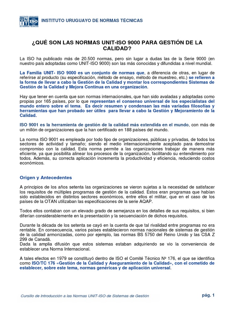 Unit Iso 9000 Para Gestión De La Calidad Pdf Gestión De La Calidad