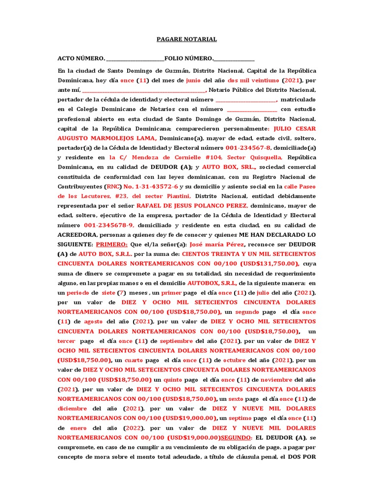 Modelo Pagaré Notarial | PDF | República Dominicana