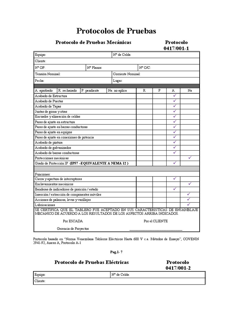 Protocolos de Pruebas de Tableros | PDF | Ingeniería de Edificación | Metrología