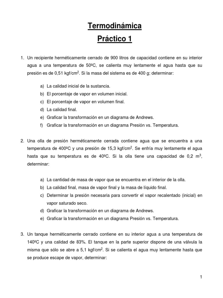 Práctico 1 Termo 2020 | Descargar gratis PDF | Agua | Vapor