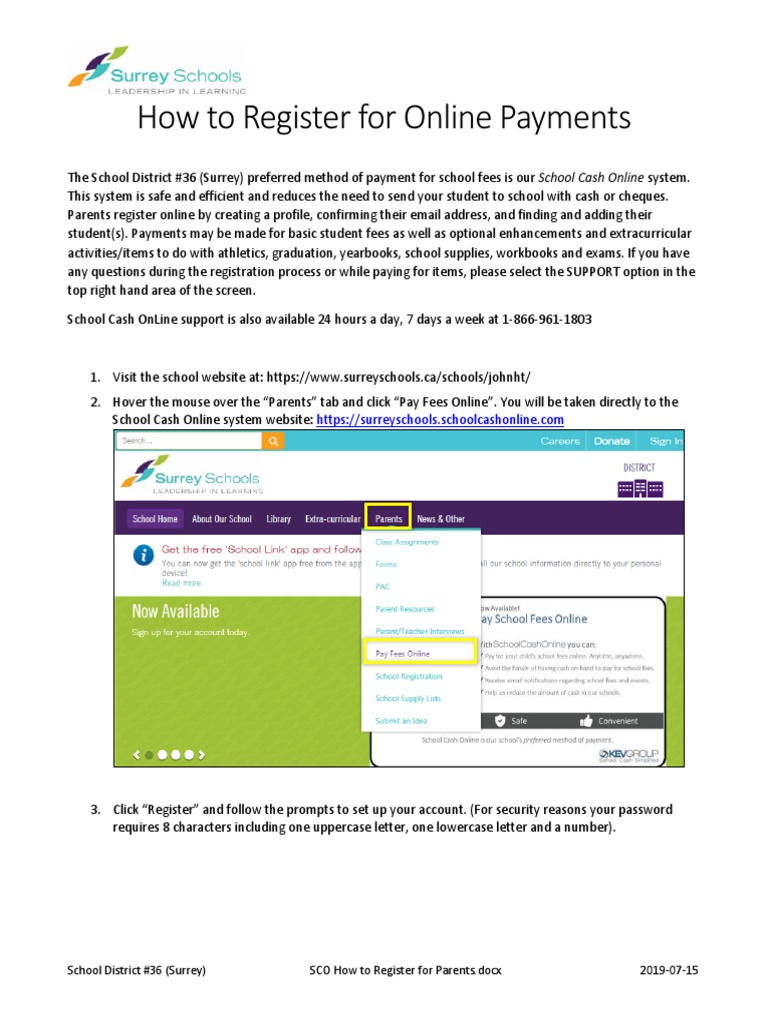 Register for School Cash Online Surrey | PDF | Credit Card | Payments