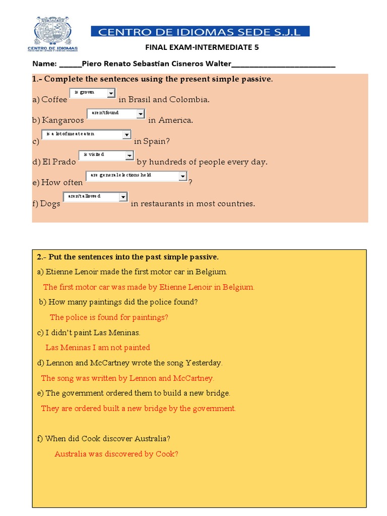 Intermediate Exam: Passive Voice Practice | PDF