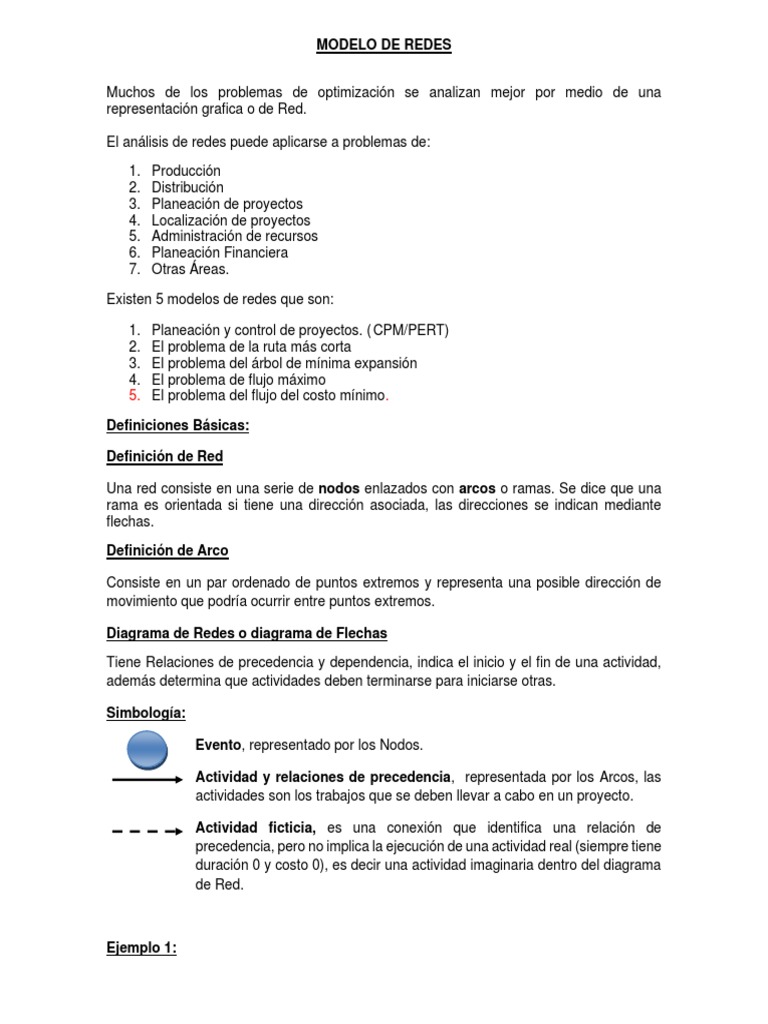 Modelo de Redes - Teoria y Ejemplos | PDF | Planificación | Gestión de ...