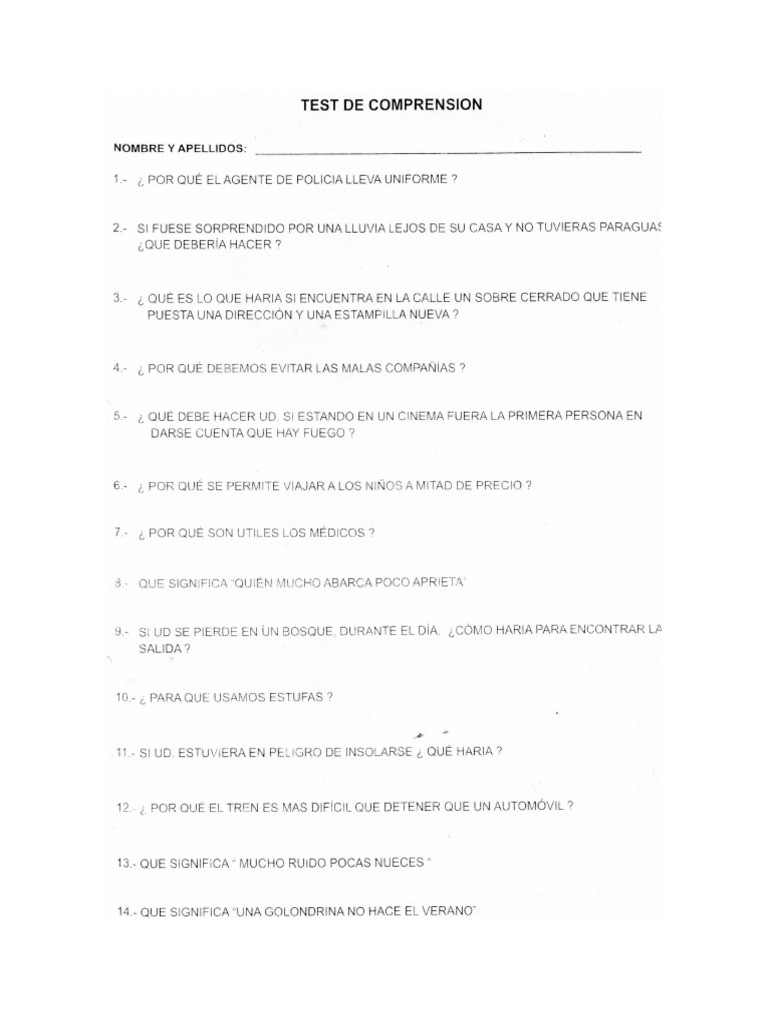 Test de Comprensión | PDF
