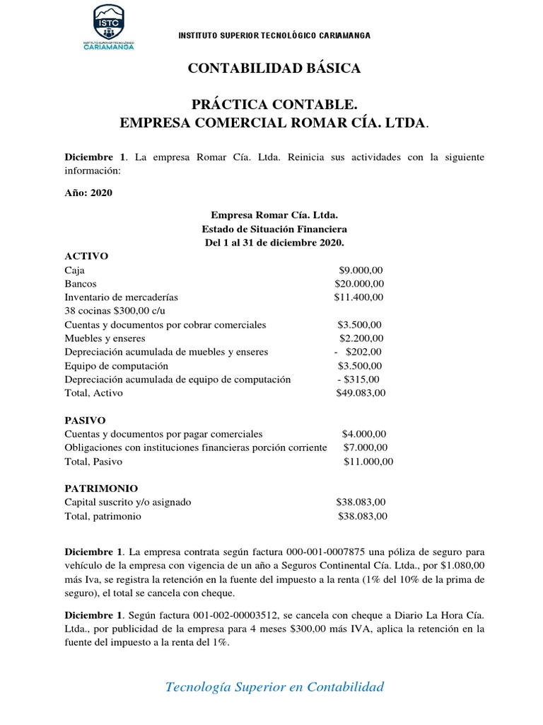 Práctica Contable Básica en Romar Cía. | PDF | Salario | Contabilidad