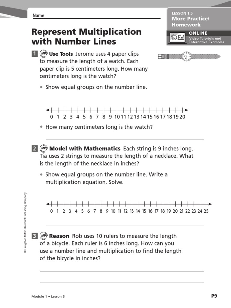 Represent Multiplication With Number Lines: Jerome Uses 4 Paper Clips ...