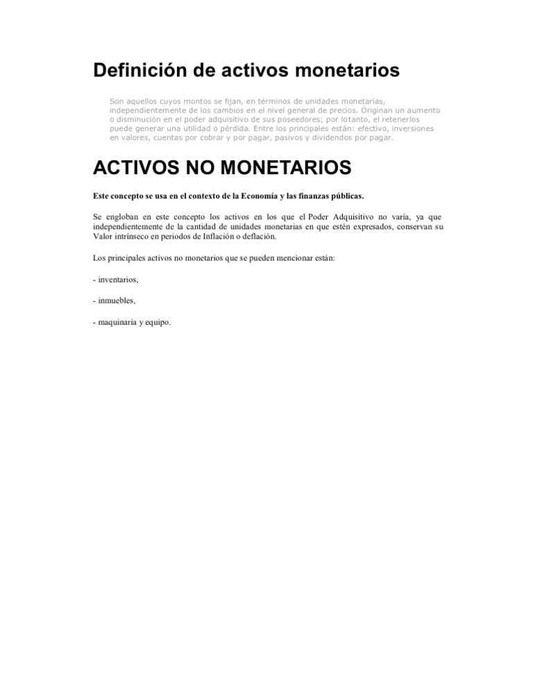 Definición de Activos Monetarios | PDF