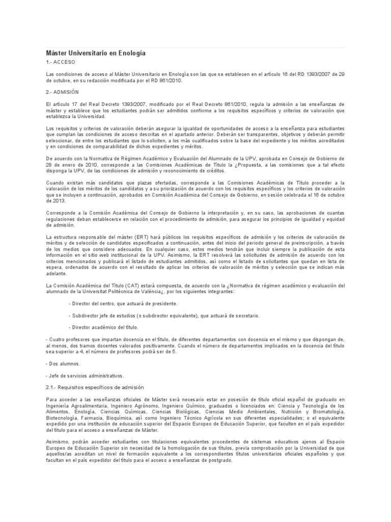 Máster Universitario en Enología | PDF | Educación más alta | Licenciatura