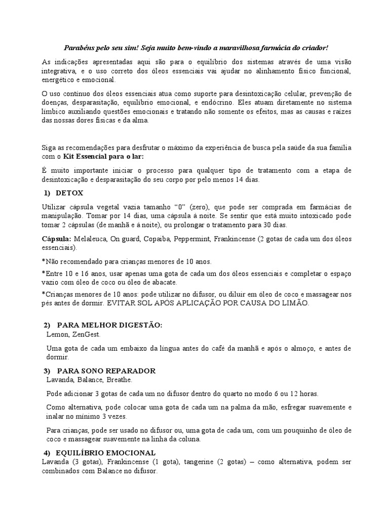 Protocolo - Kit Essencial para o Lar | PDF | Dor | Ansiedade