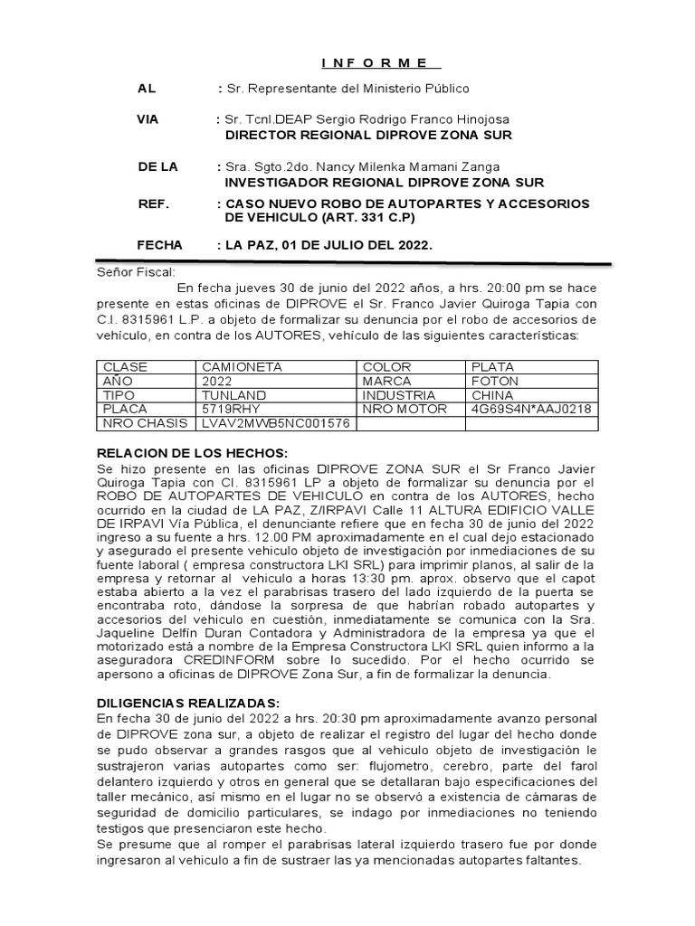 5 Informe Robo de Autopartes | PDF