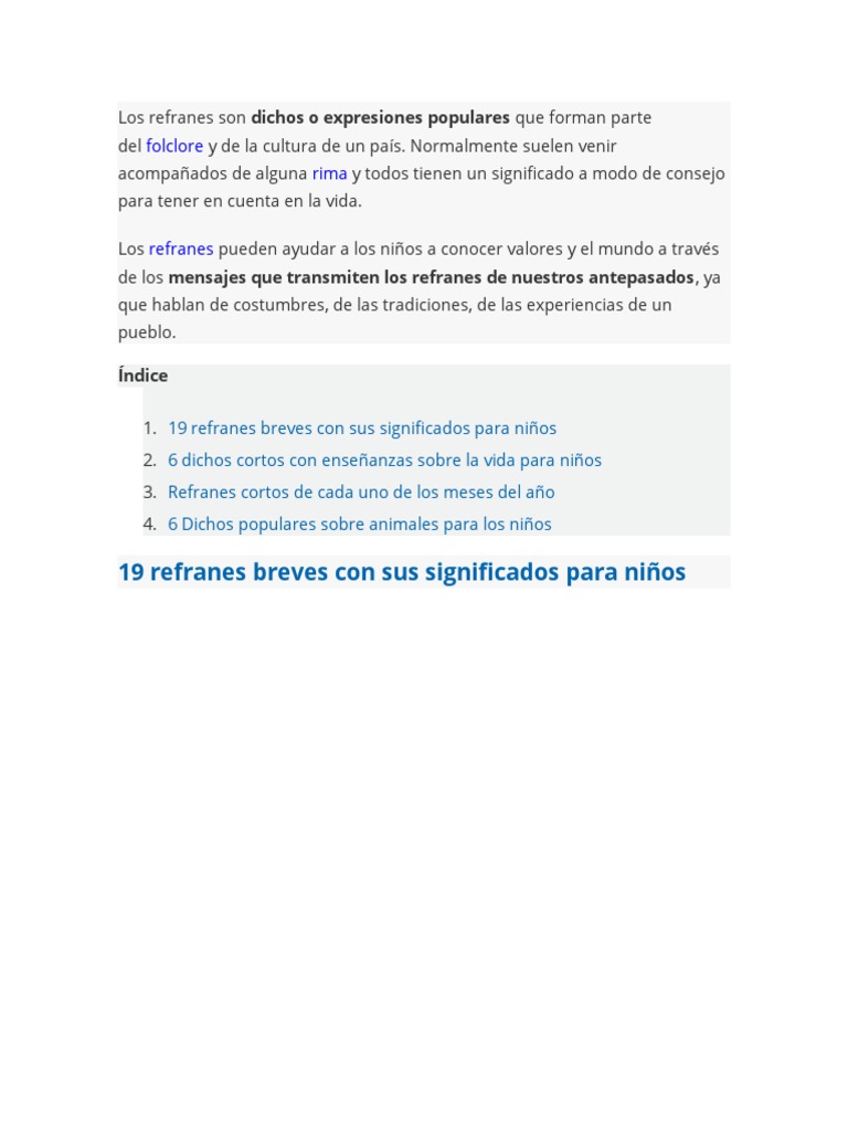 Refranes para Niños | PDF