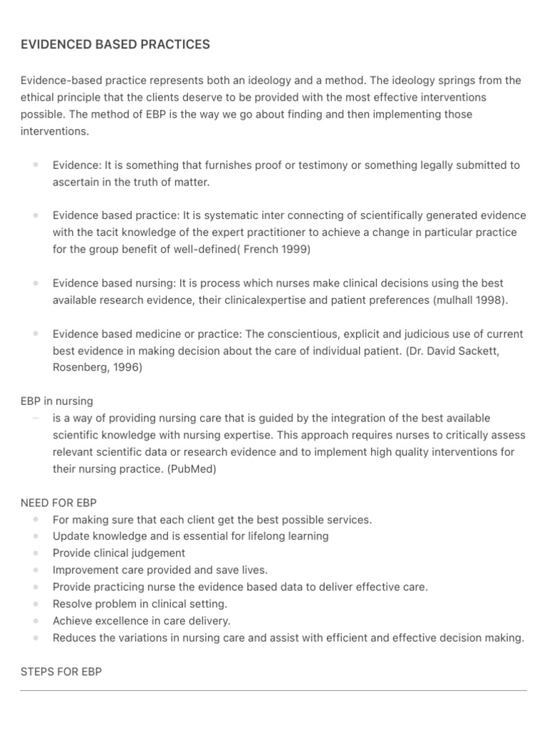 Evidenced Based Practices | PDF | Evidence Based Medicine | Evidence Based Practice