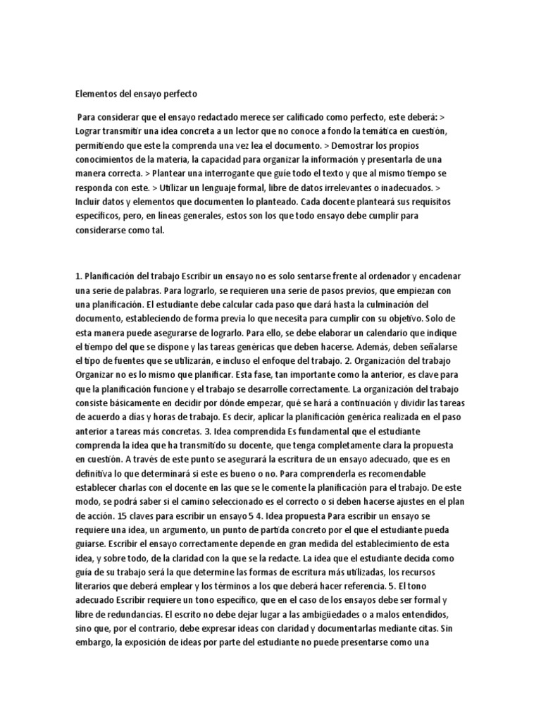 7.elementos Del Ensayo Perfecto | PDF | Ensayos | Planificación