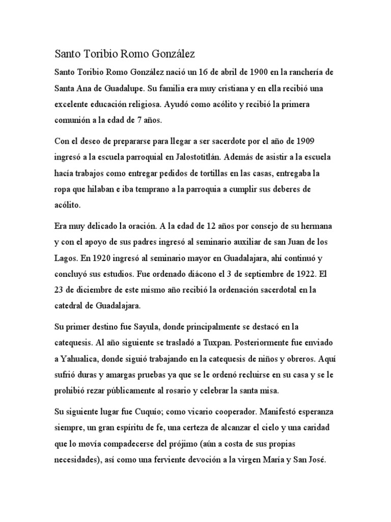 Biografía de Santo Toribio Romo | PDF