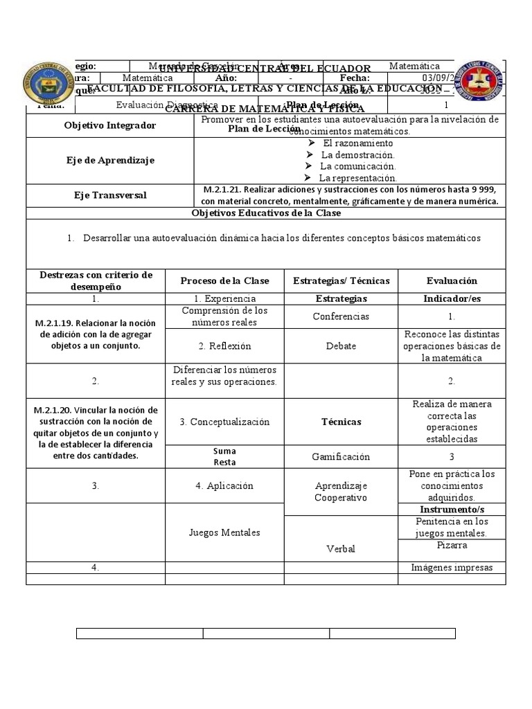 Plan de Clase-1 | PDF | Aprendizaje | Matemáticas