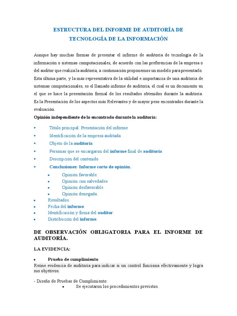 Estructura Del Informe de Auditoría de Ti | PDF | Auditoría