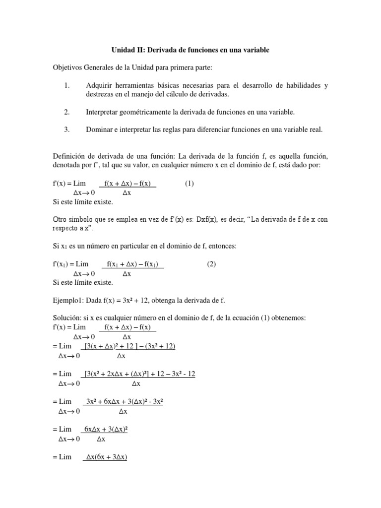 Derivadas de funciones en una variable | PDF | Derivado | Función (Matemáticas)