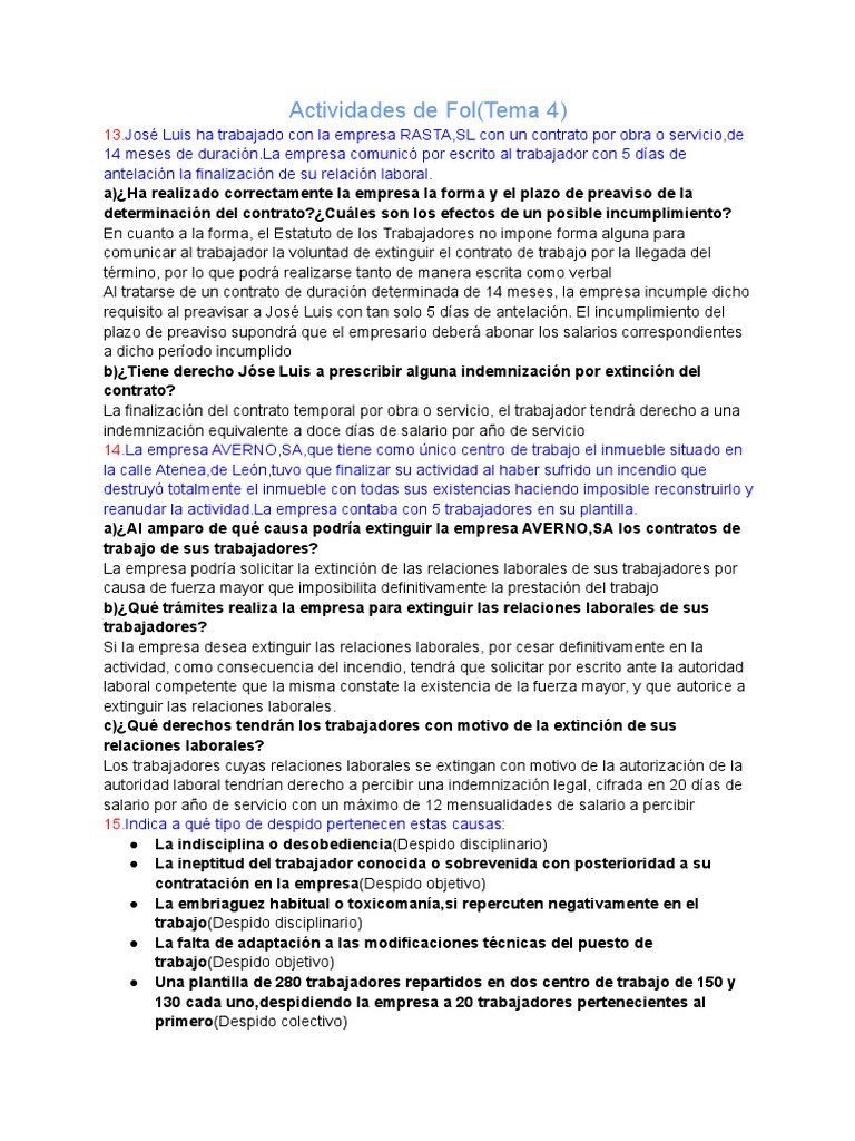 Actividades de Fol (Tema 4) | PDF | Salario | Daños y perjuicios