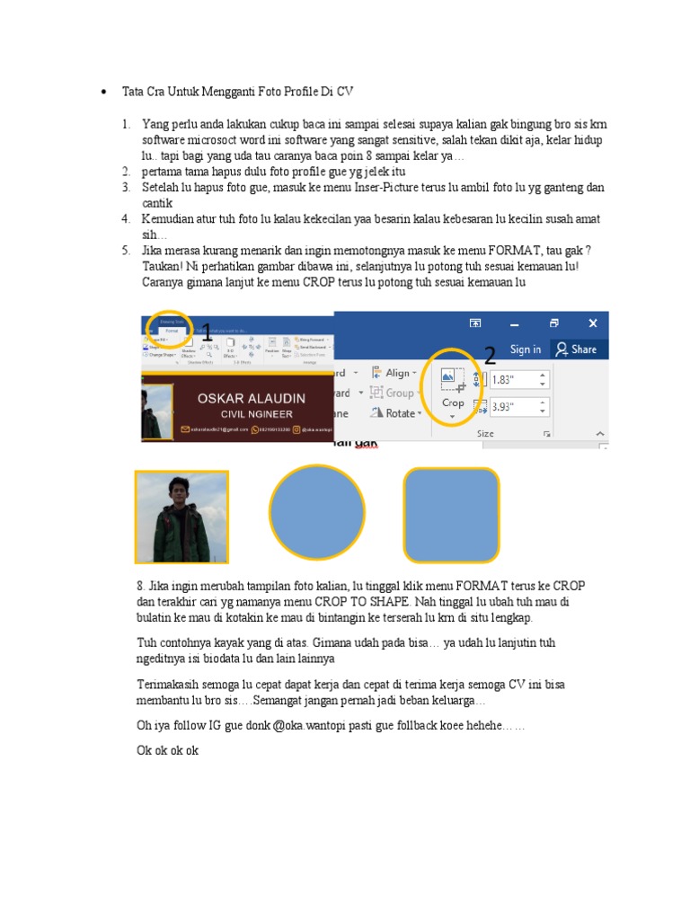 Tata Cara Untuk Mengganti Foto Profile Di CV | PDF