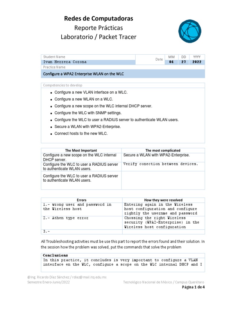 13.3.12 - Configure A WPA2 Enterprise WLAN On The WLC - IvanHerreraCorona | PDF | Radius ...