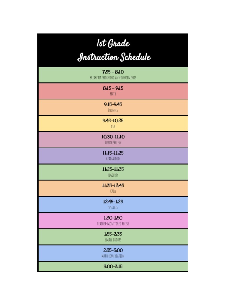1st Grade Schedule 2022-2023 | PDF