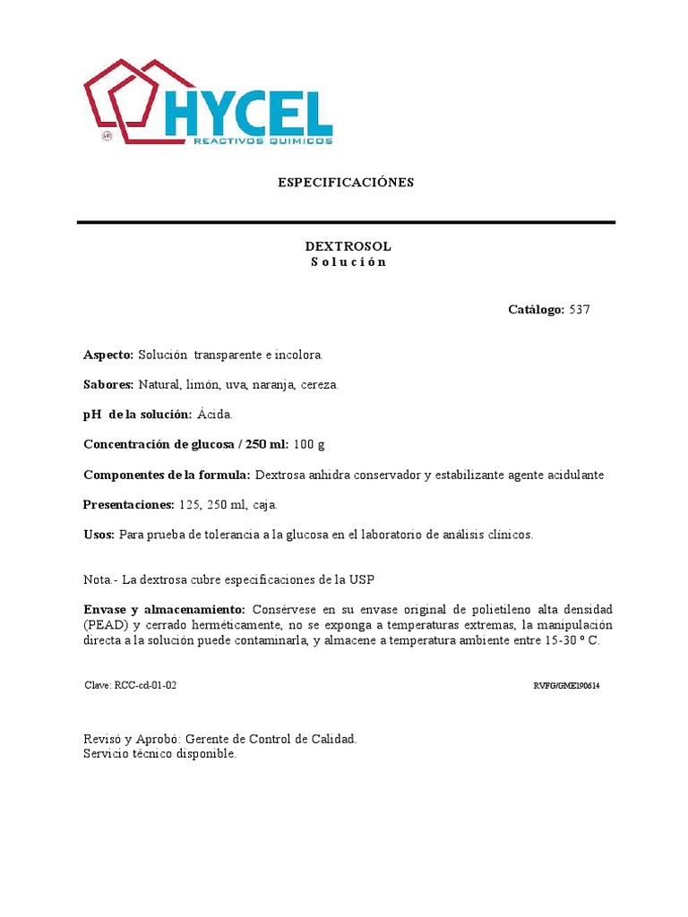 Dextrosa Anhidra 100g: Especificaciones | PDF