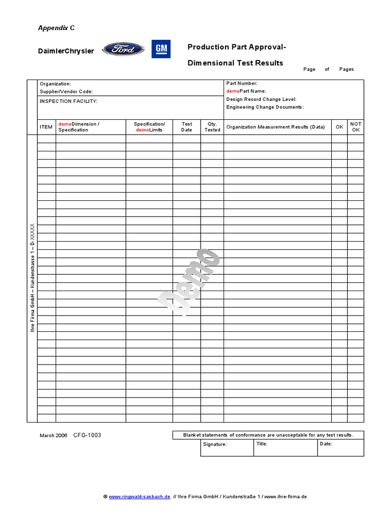 PPAP Dimensional Test Results Report | PDF | Computing | Business