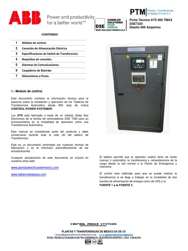 FICHA TECNICA ATS 800 TMAXABB - DSE 7320 - 150 X 90 X 60 | PDF ...