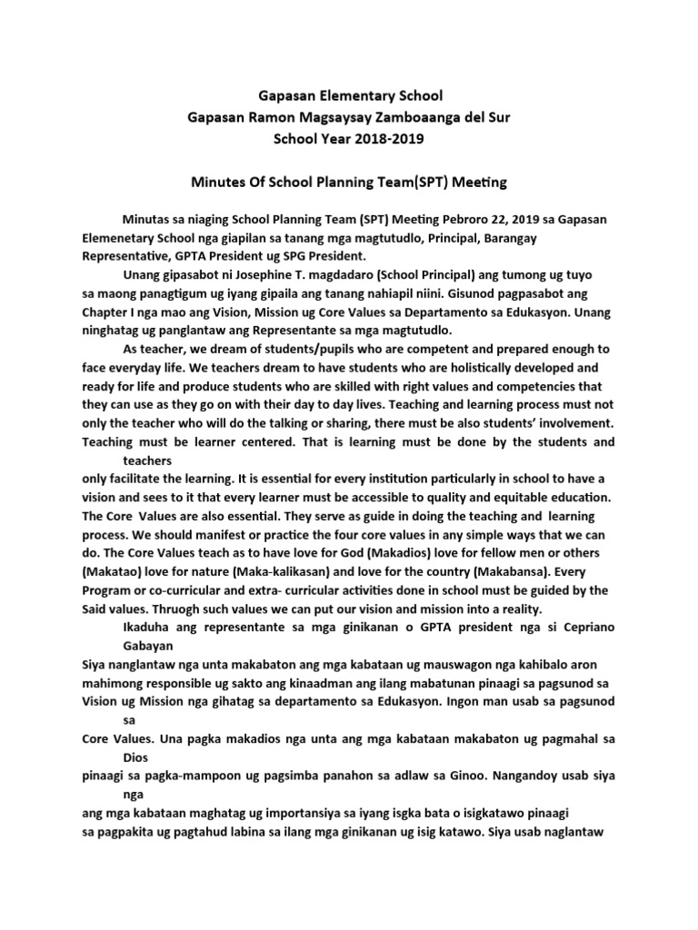 Minutes of SPT Meeting | PDF | Behavior Modification | Cognition