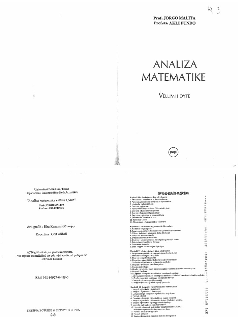 ANALIZA MATEMATIKE Vellimi I Dyte, J Malita, A Fundo | PDF