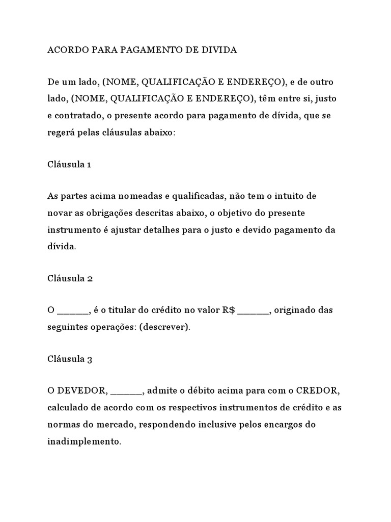 Modelo de Acordo para Pagamento de Divida 2 | PDF | Crédito | Finanças ...