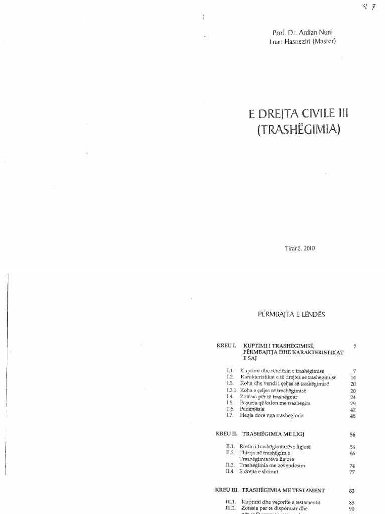 E DREJTA CIVILE III (TRASHEGIMIA) Adrian NUNI, L Hasneziri | PDF