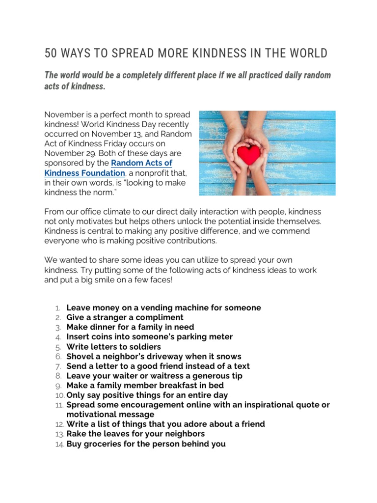 50 Ways To Spread More Kindness in The World | PDF