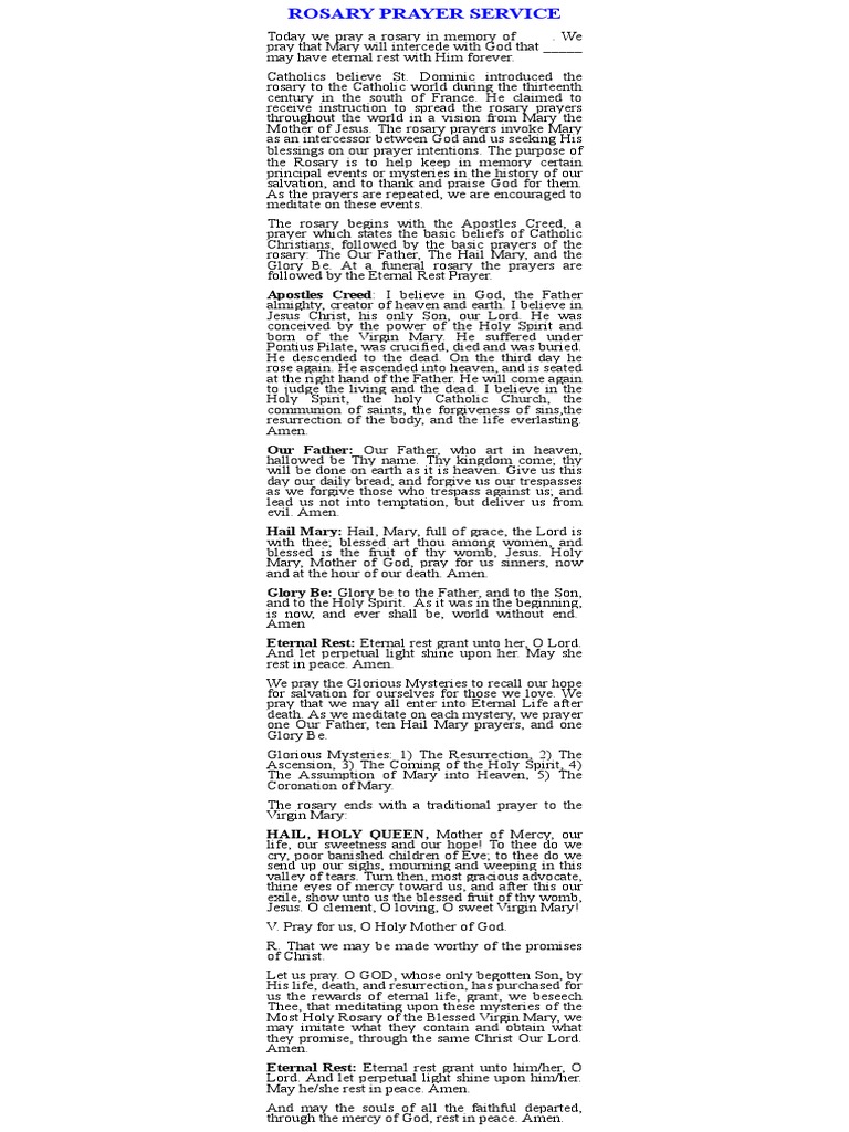 Rosary Prayer Service | PDF | Rosary | Mary, Mother Of Jesus