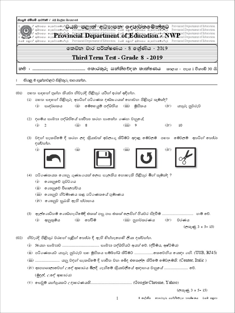 Grade 08 Information and Communication Technology 3rd Term Test Paper ...