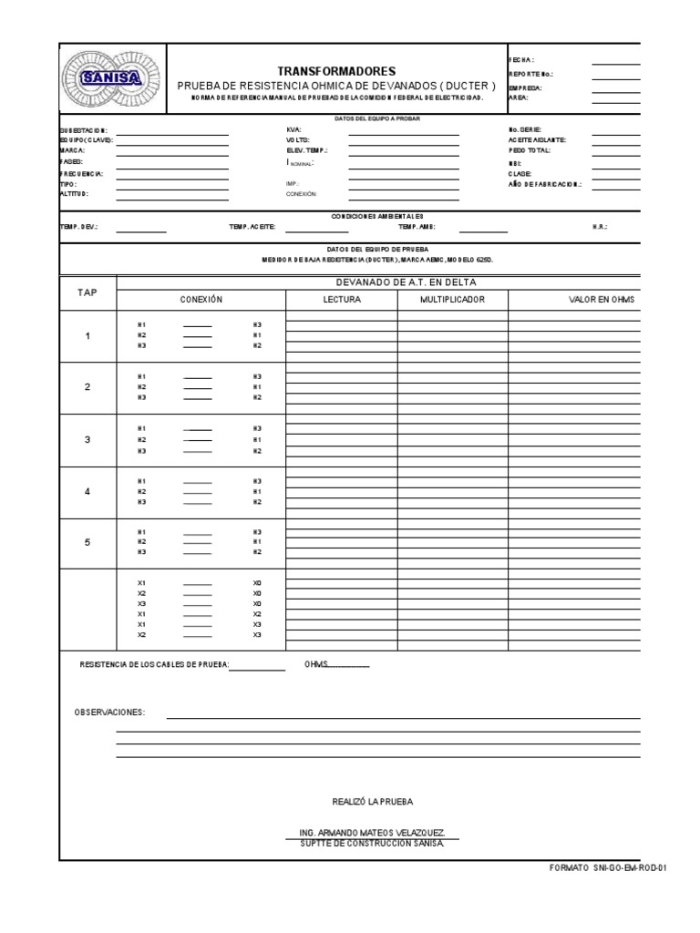Reporte de Pruebas DUCTER A Transformadores | PDF | Transformador ...